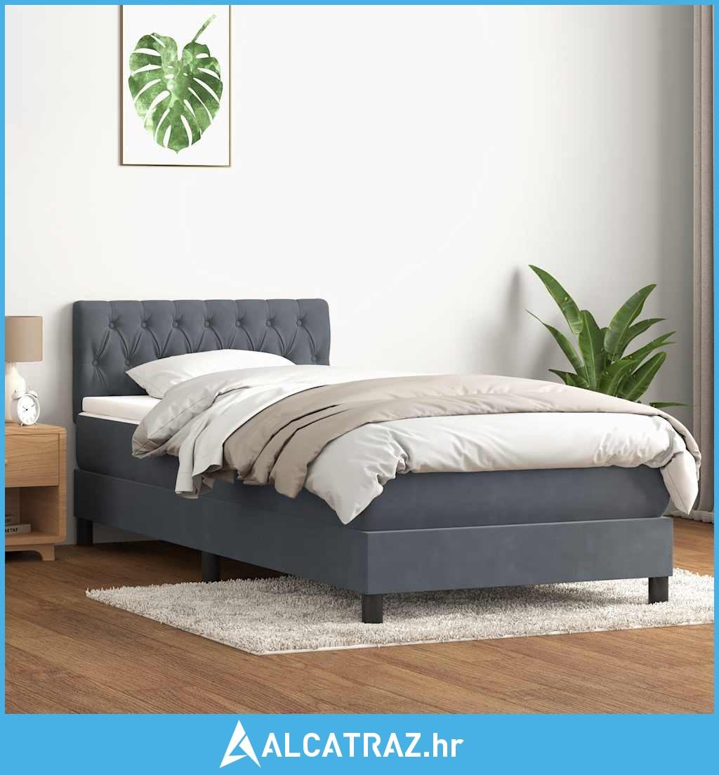 Box spring krevet s madracem tamnosivi 80 x 220 cm baršunasti - NOVO
