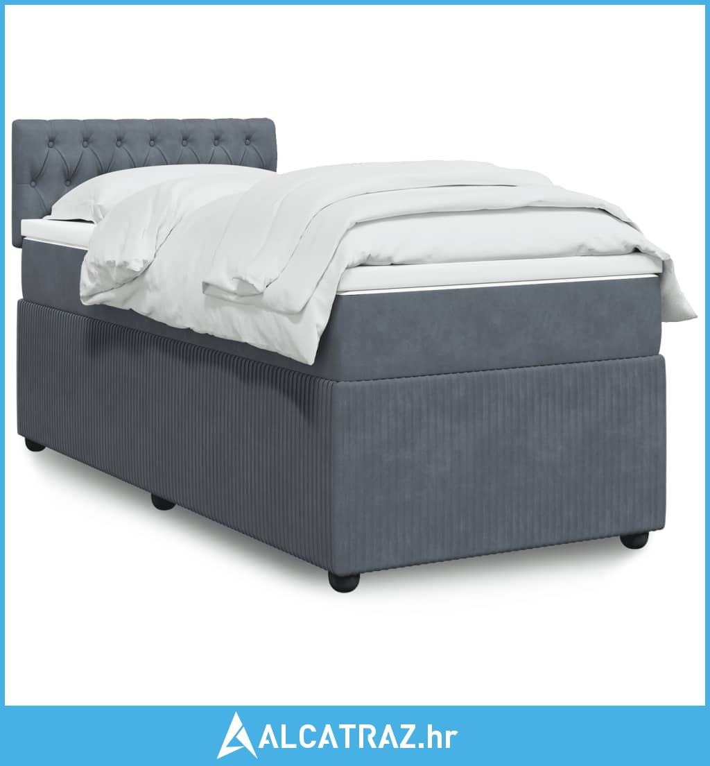 Box spring krevet s madracem tamnosivi 90x190 cm baršunasti - NOVO