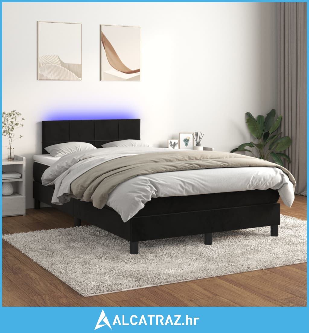 Krevet box spring s madracem LED crni 120 x 200 cm baršun - NOVO