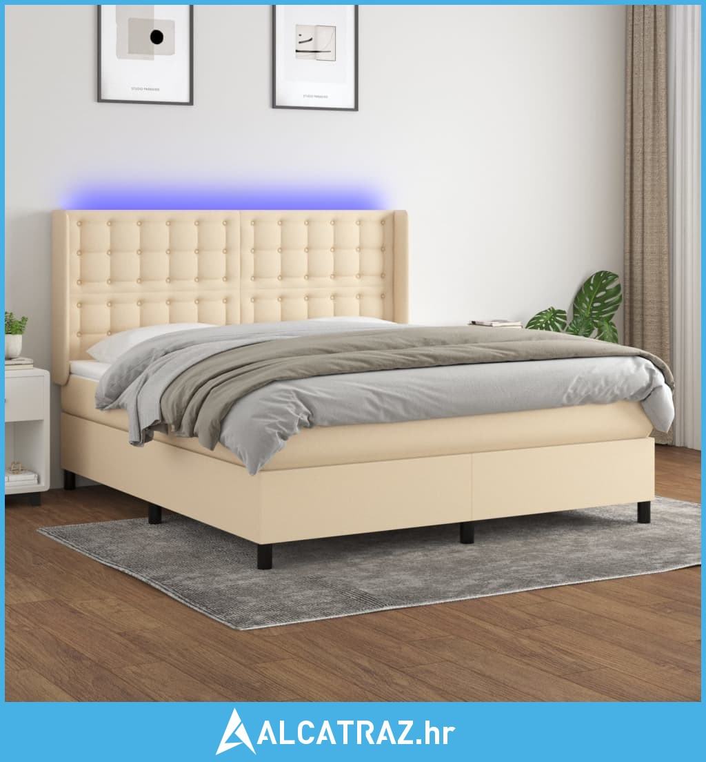 Krevet box spring s madracem LED krem 180x200 cm od tkanine - NOVO