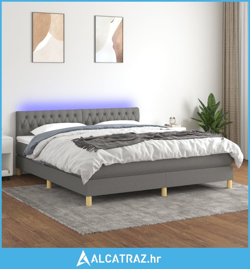 Krevet box spring s madracem LED tamnosivi 180x200 cm tkanina - NOVO