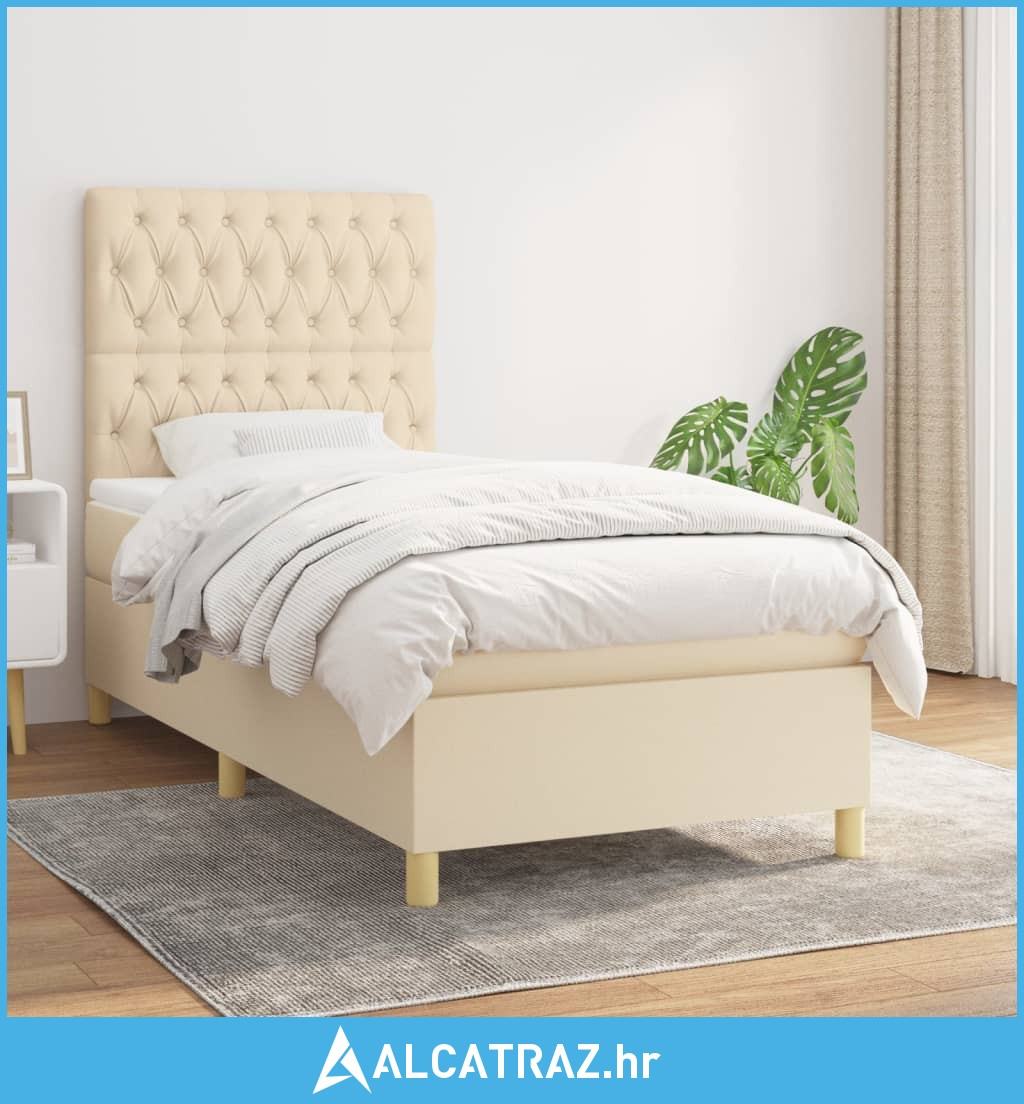 Krevet s oprugama i madracem krem 100 x 200 cm od tkanine - NOVO