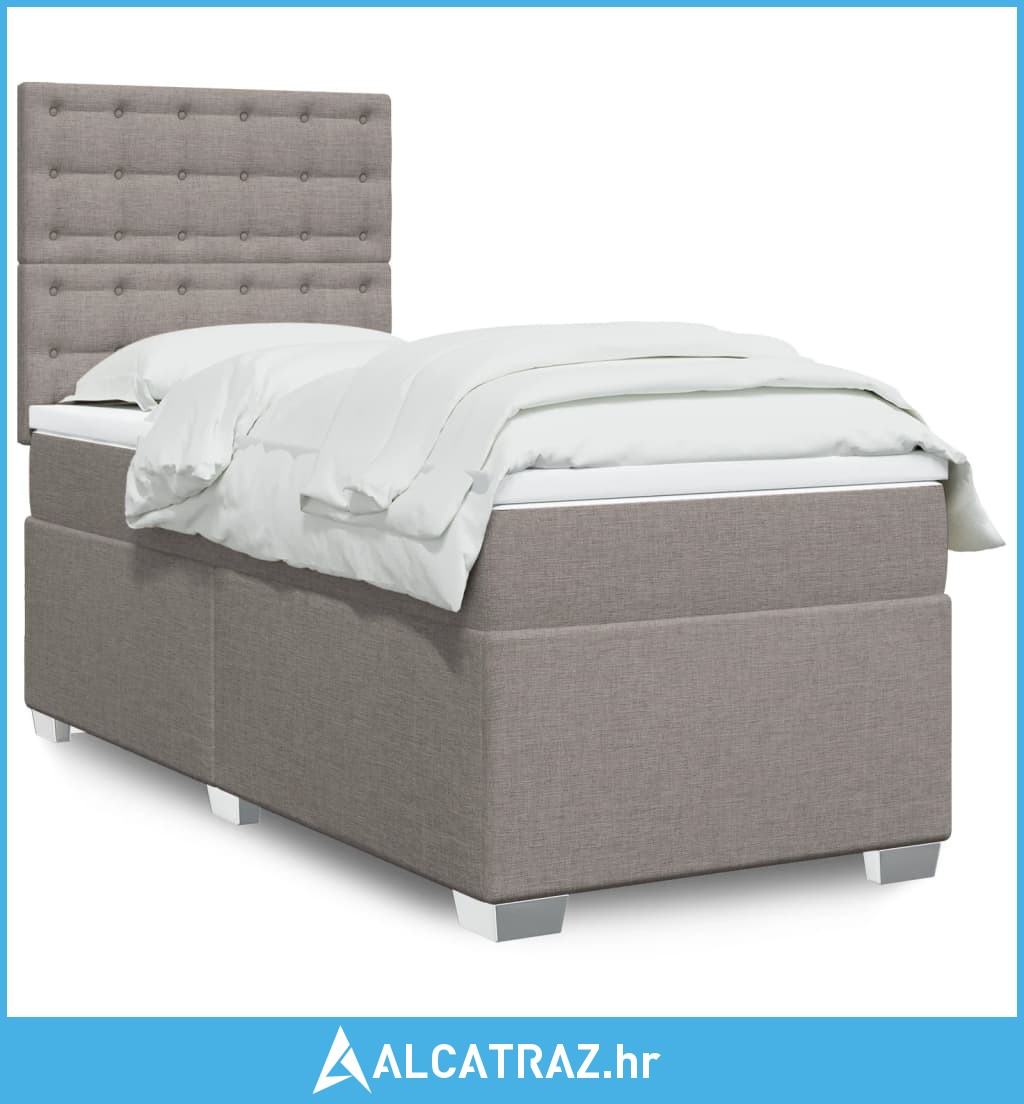 Krevet s oprugama i madracem smeđesivi 100 x 200 cm od tkanine - NOVO