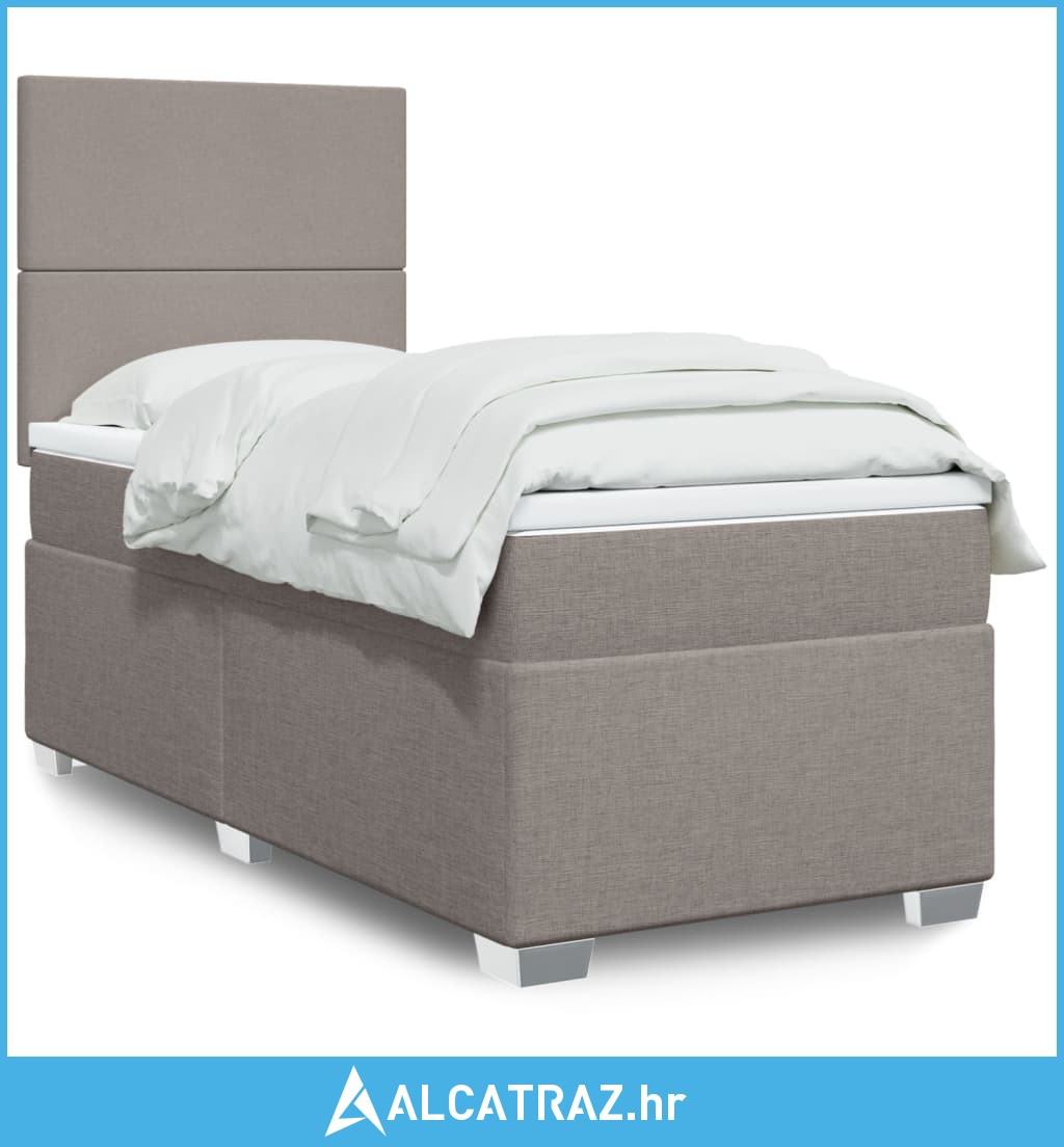 Krevet s oprugama i madracem smeđesivi 100 x 200 cm od tkanine - NOVO