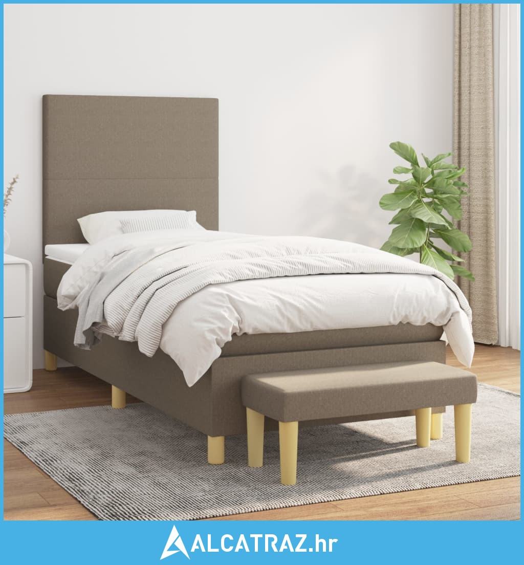 Krevet s oprugama i madracem smeđesivi 100 x 200 cm od tkanine - NOVO