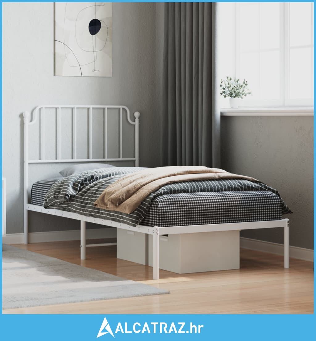 Metalni okvir za krevet s uzglavljem bijeli 90 x 190 cm - NOVO