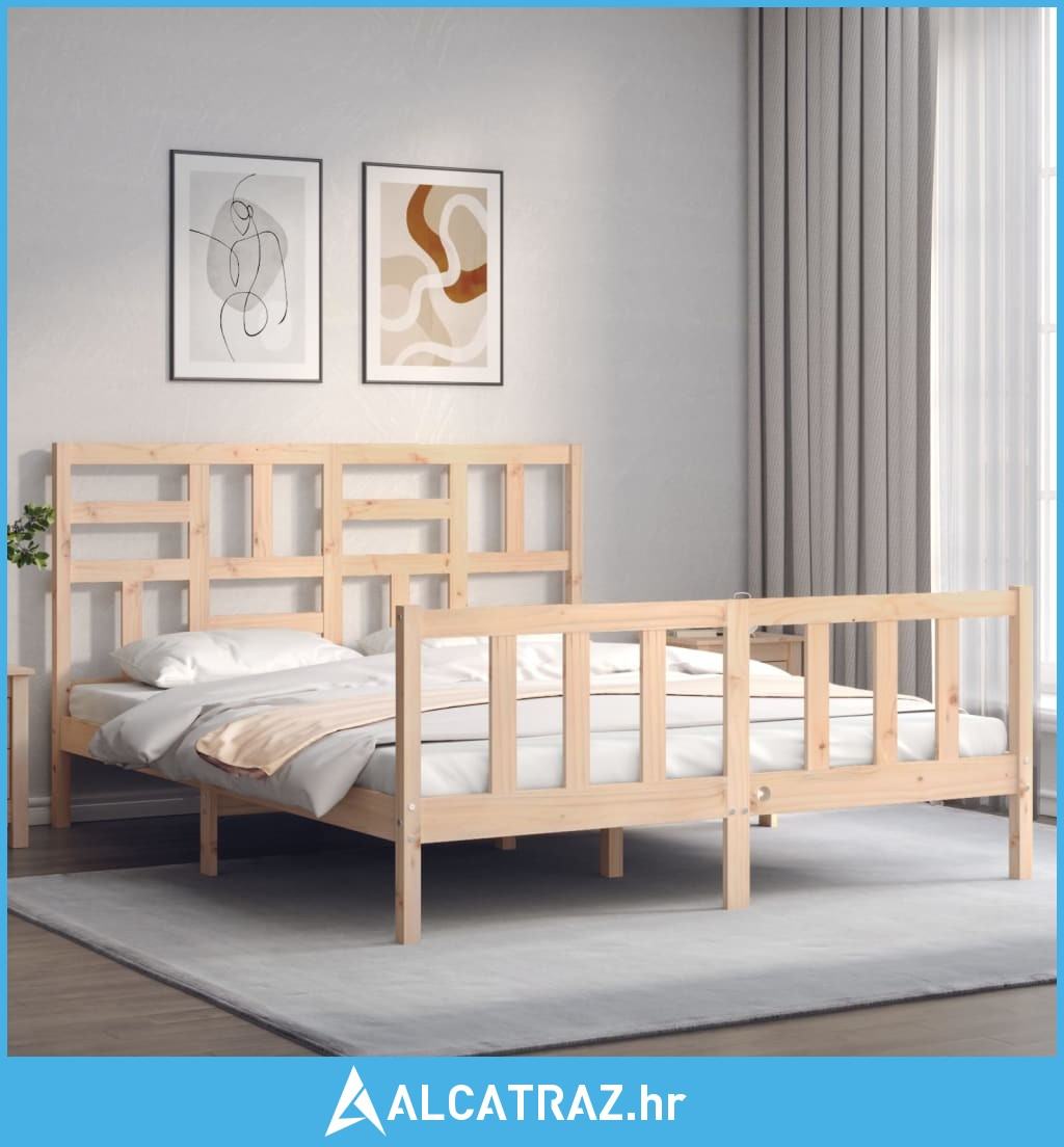 Okvir kreveta s uzglavljem veliki bračni od masivnog drva - NOVO