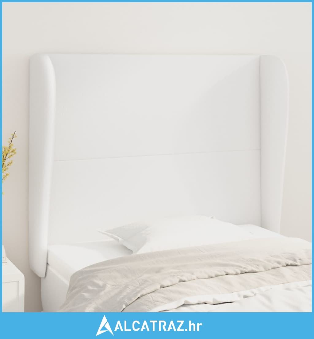 Uzglavlje s ušima bijelo 83 x 23 x 118/128 cm od umjetne kože - NOVO