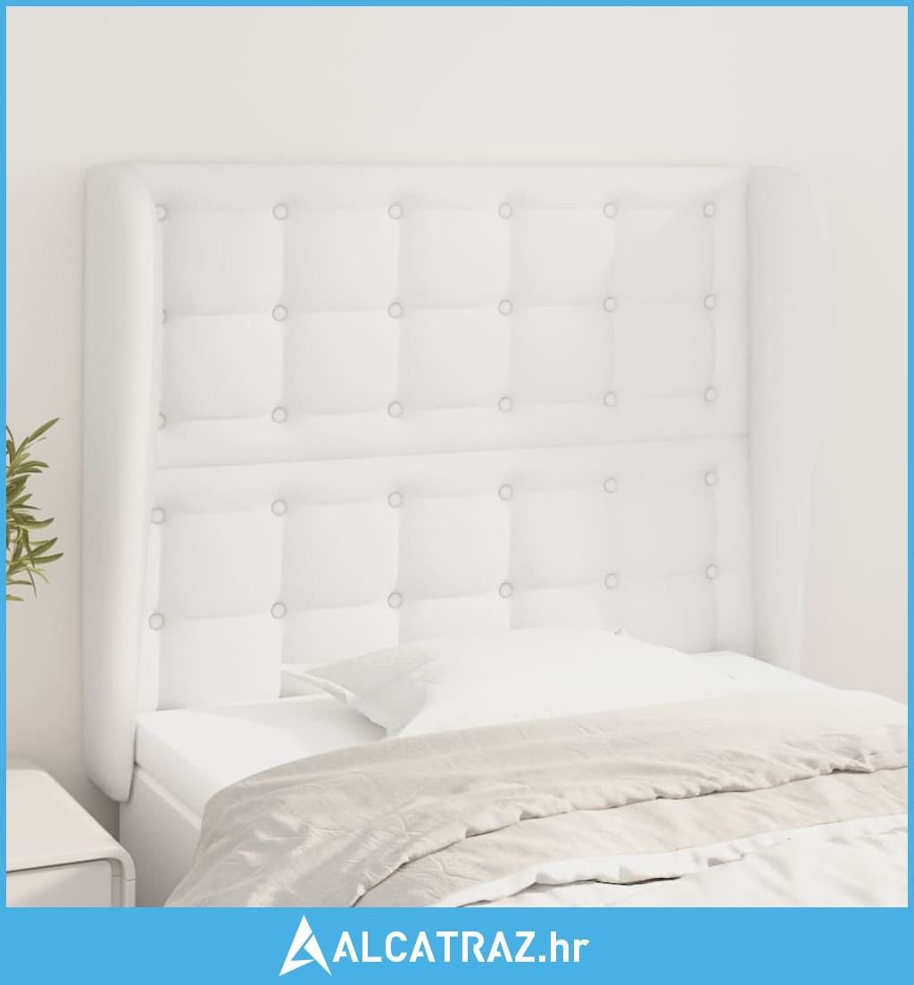 Uzglavlje s ušima bijelo 83 x 23 x 118/128 cm od umjetne kože - NOVO