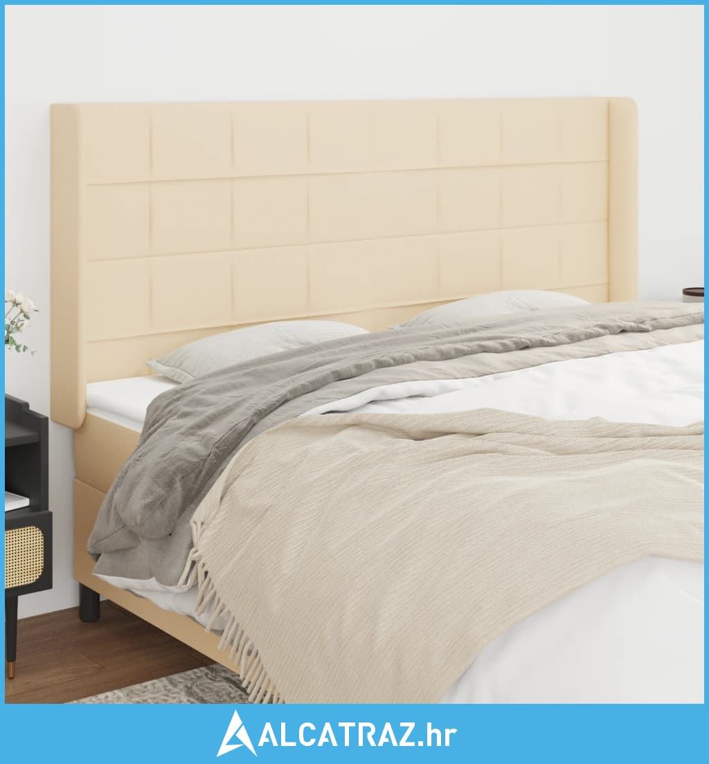 Uzglavlje s ušima krem 183x16x118/128 cm od tkanine - NOVO