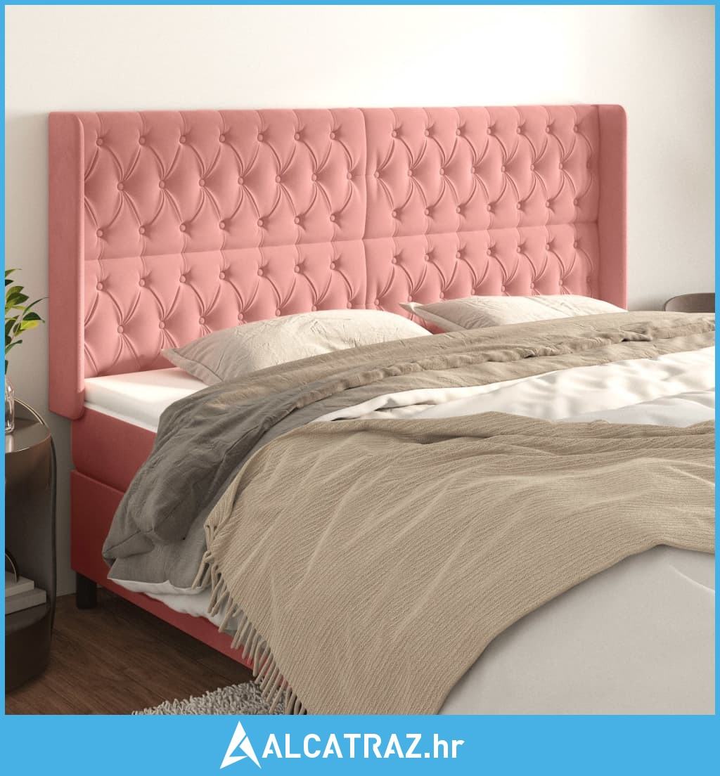 Uzglavlje s ušima ružičasto 183x16x118/128 cm baršunasto - NOVO