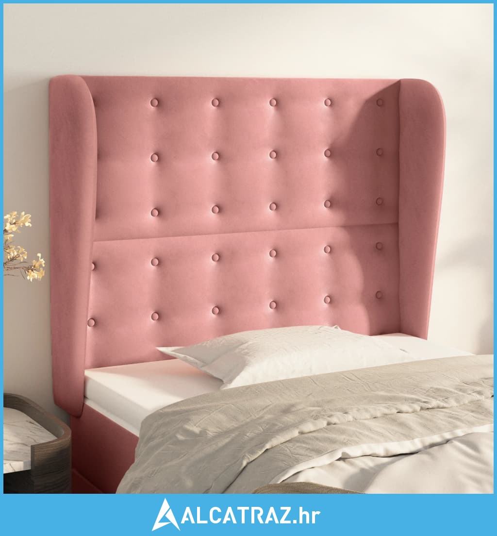 Uzglavlje s ušima ružičasto 93x23x118/128 cm baršunasto - NOVO