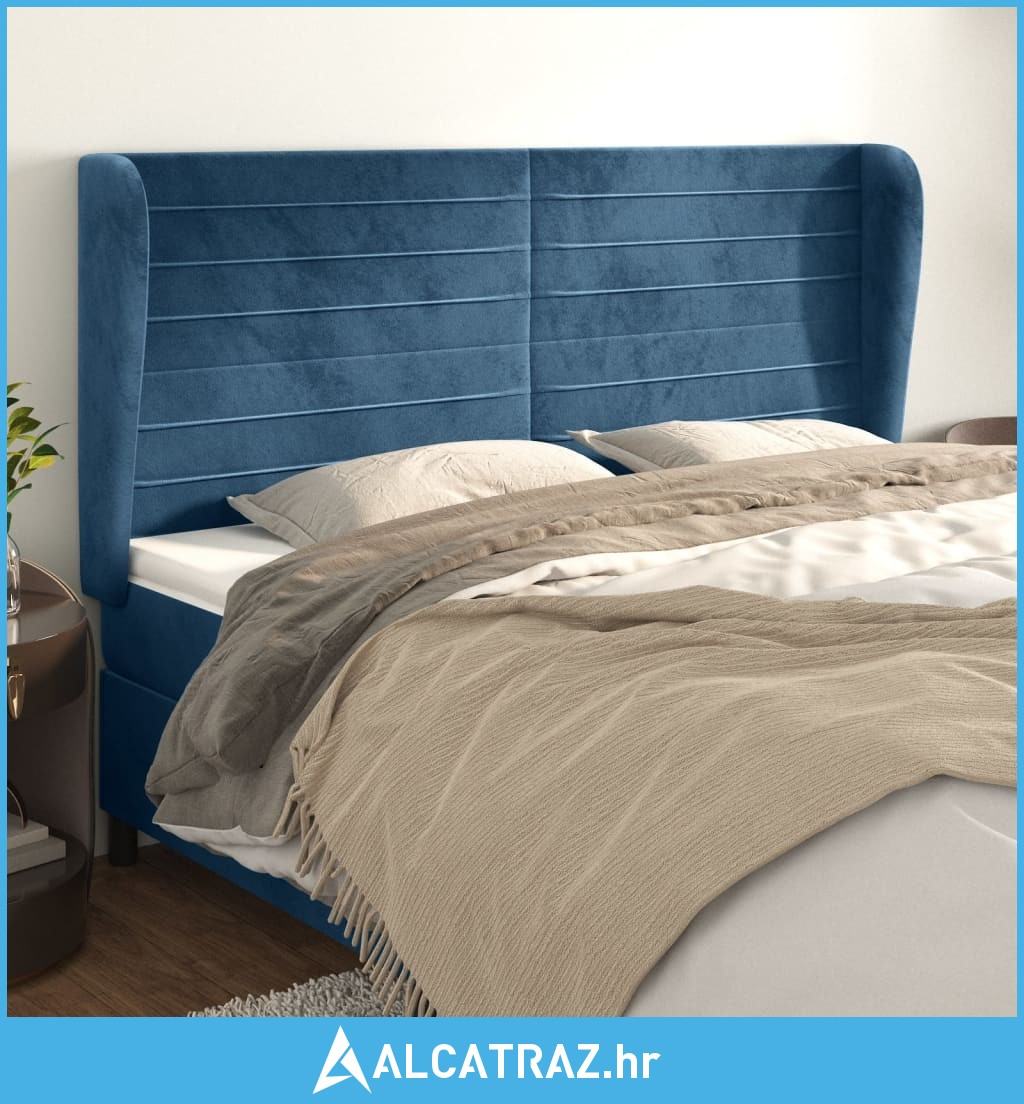 Uzglavlje s ušima tamnoplavo 183x23x118/128 cm baršunasto - NOVO