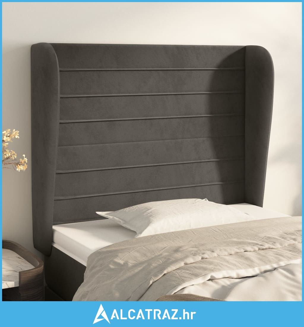 Uzglavlje s ušima tamnosivi 93x23x118/128 cm baršunasti - NOVO