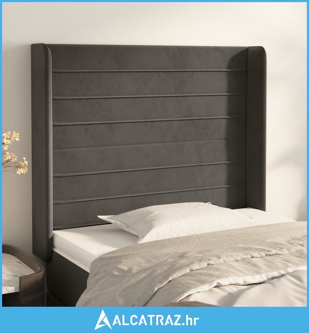 Uzglavlje s ušima tamnosivo 103x16x118/128 cm baršunasto - NOVO