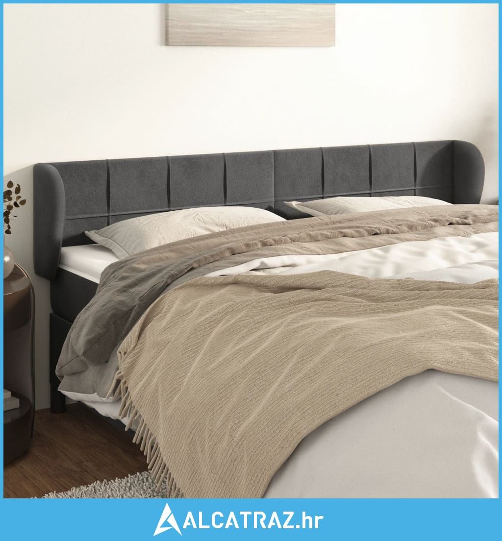 Uzglavlje s ušima tamnosivo 183x23x78/88 cm baršunasto - NOVO