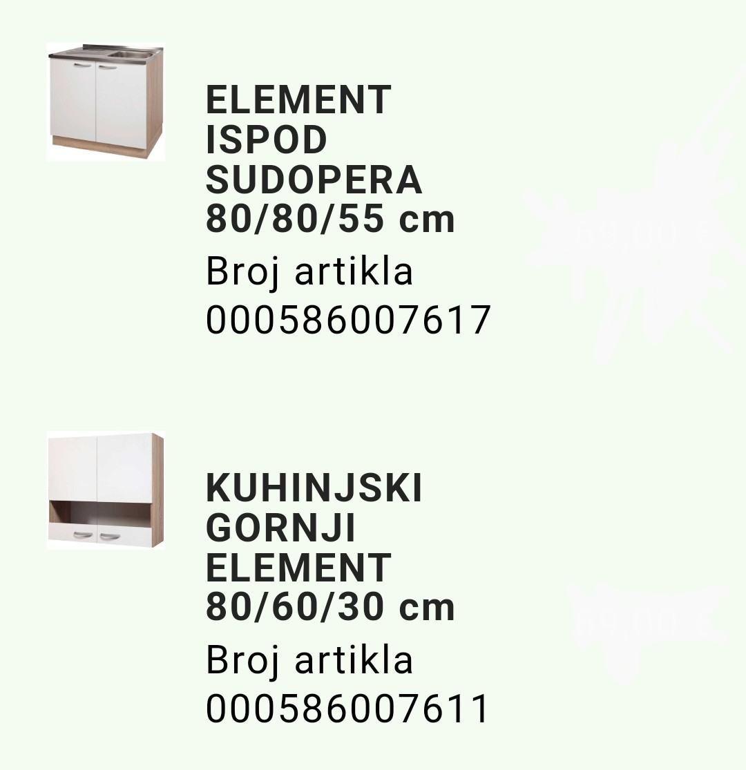 Novi ormarić ispod sudopera u kuhinji i pripadajući gornji element