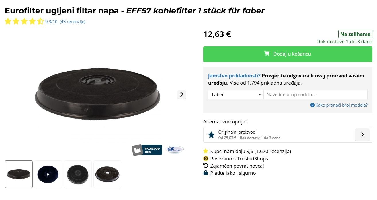 UGLJENI FILTER ZA NAPU FABER - EFF57 - 2 KOMADA