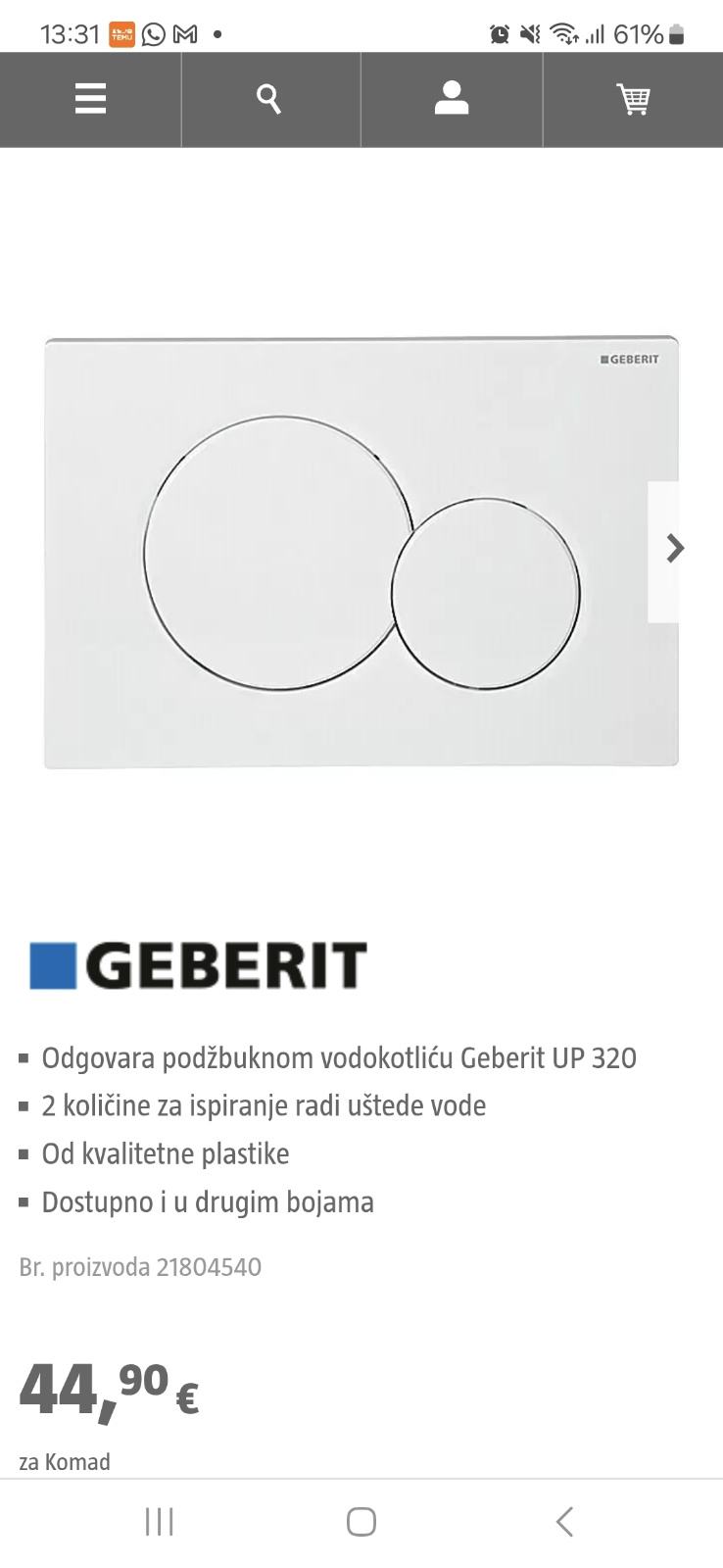 Geberit Tipkalo za ugradbene vodokotliće Sigma