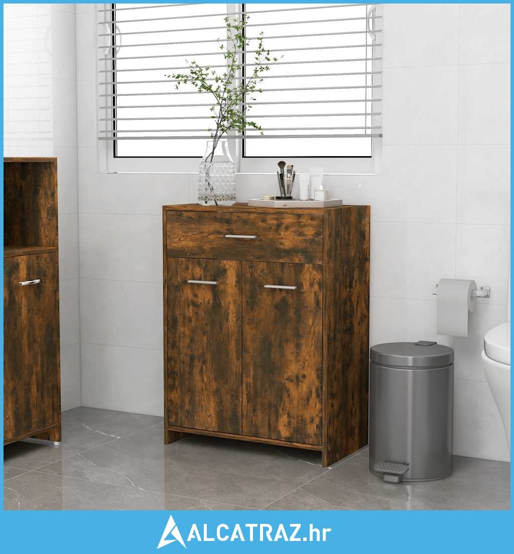 Kupaonski ormarić boja dimljenog hrasta 60 x 33 x 80 cm drveni - NOVO