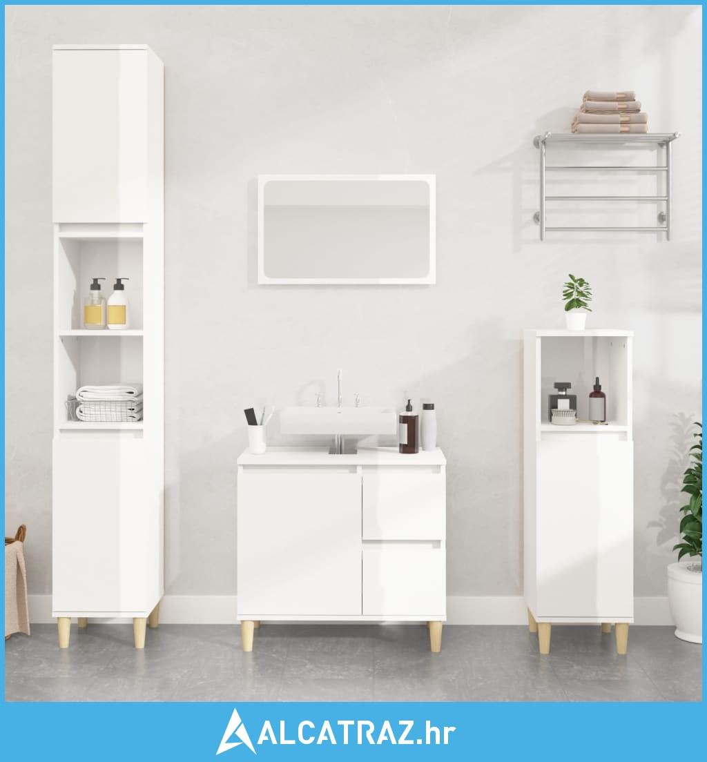 Kupaonski ormarić sjajni bijeli 30x30x100 cm konstruirano drvo - NOVO