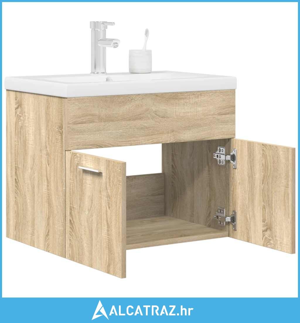 Kupaonski ormarić s ugrađenim umivaonikom&slavinom boja hrasta - N
