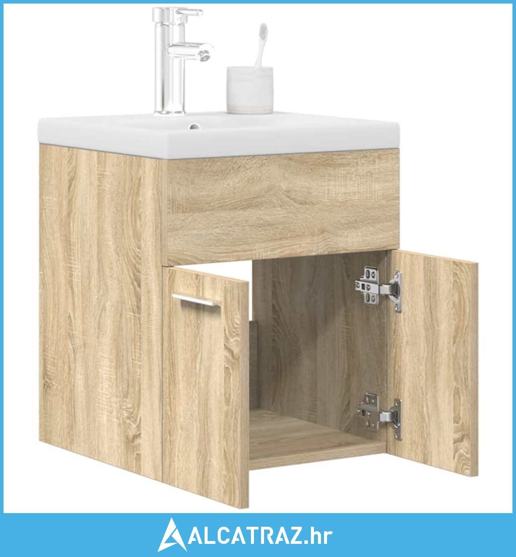 Kupaonski ormarić s ugrađenim umivaonikom&slavinom boja hrasta - N