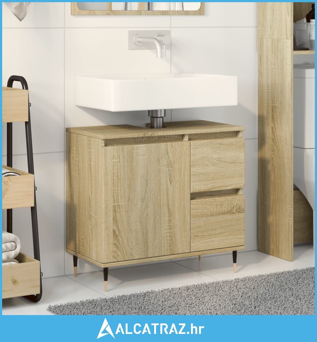 Kupaonski ormarić za umivaonik boja hrasta 65x33x60 cm drveni - NOVO