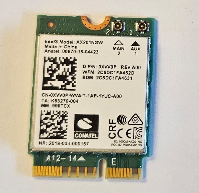 Intel AX201NGW Wi-Fi 6 AX201 Wireless Card Bluetooth 5.1 M2