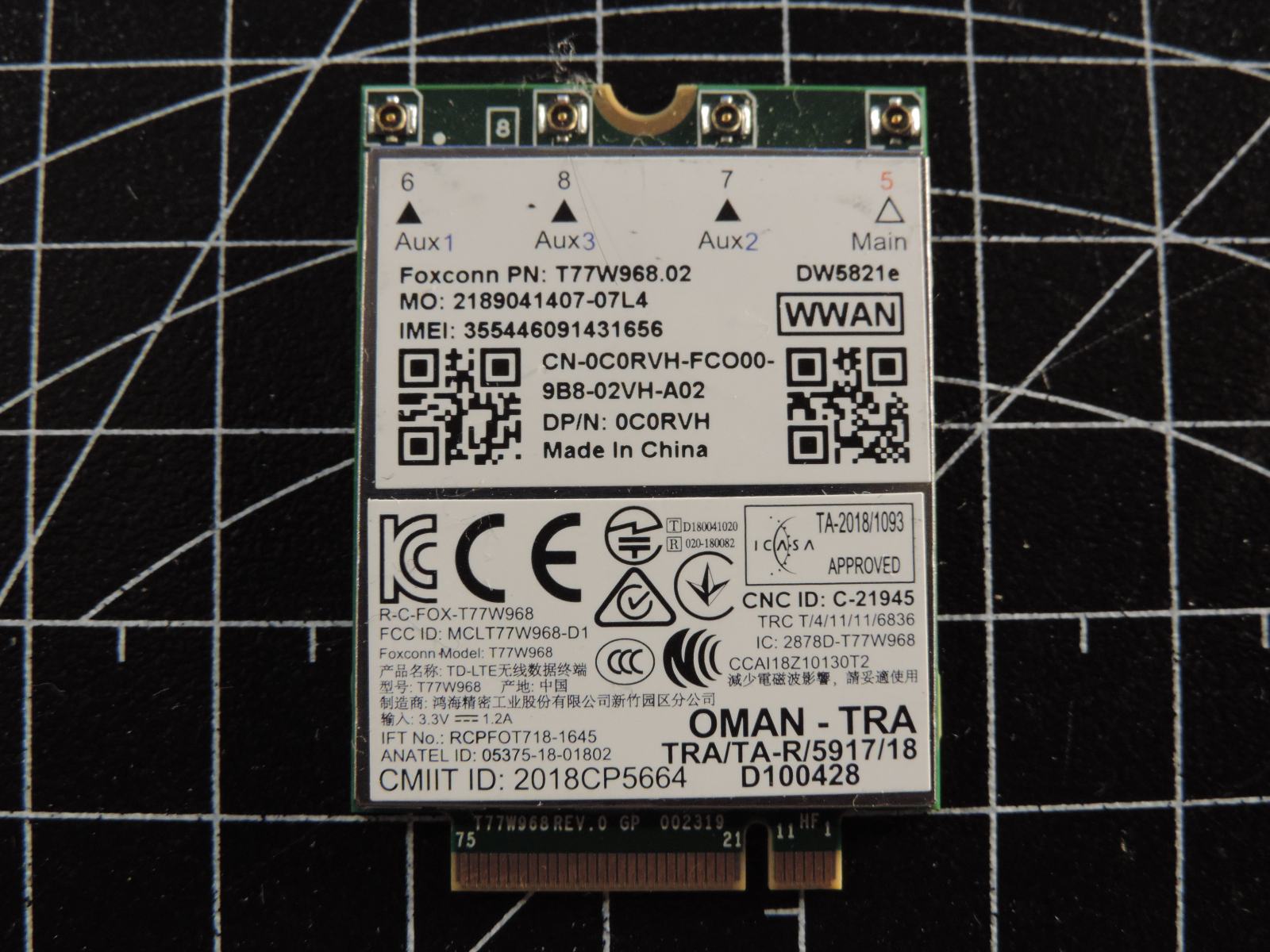 WWAN 4G LTE Cat16 SnapDragon X20 Dell DW5821e PN T77W968 + GPS