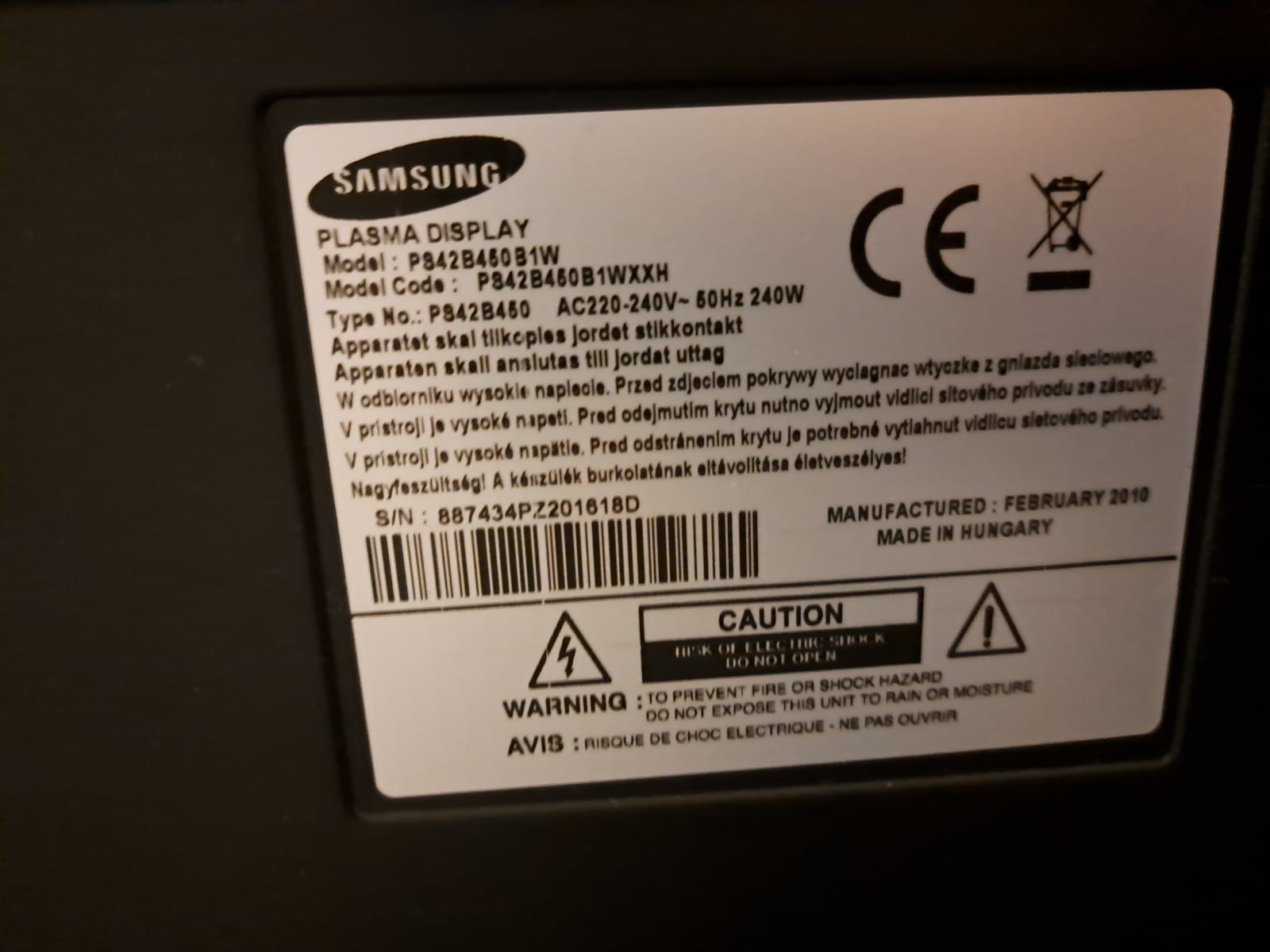 SAMSUNG TV PLASMA 42