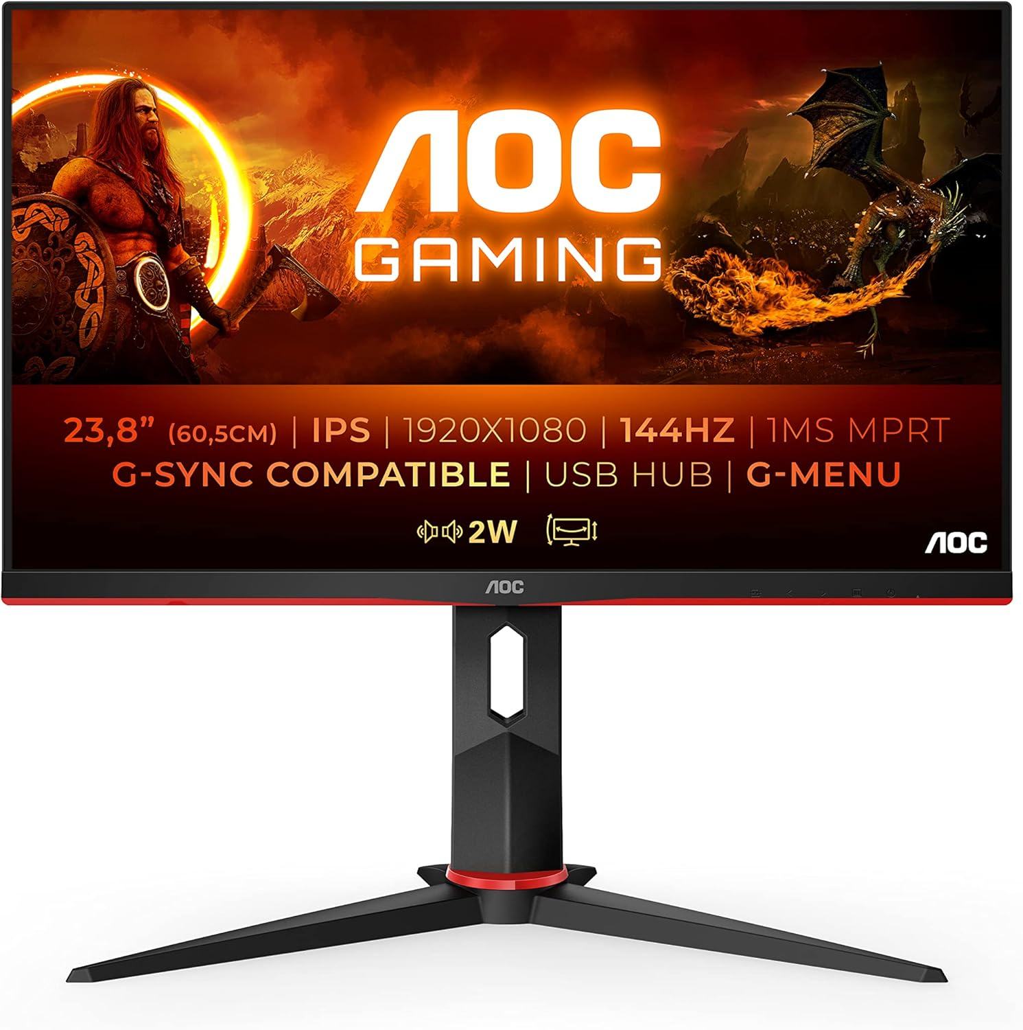 Monitor AOC 24G2U, 24, IPS, FHD 1920x1080px, 1ms, 144 Hz, DP, 2x HDMI