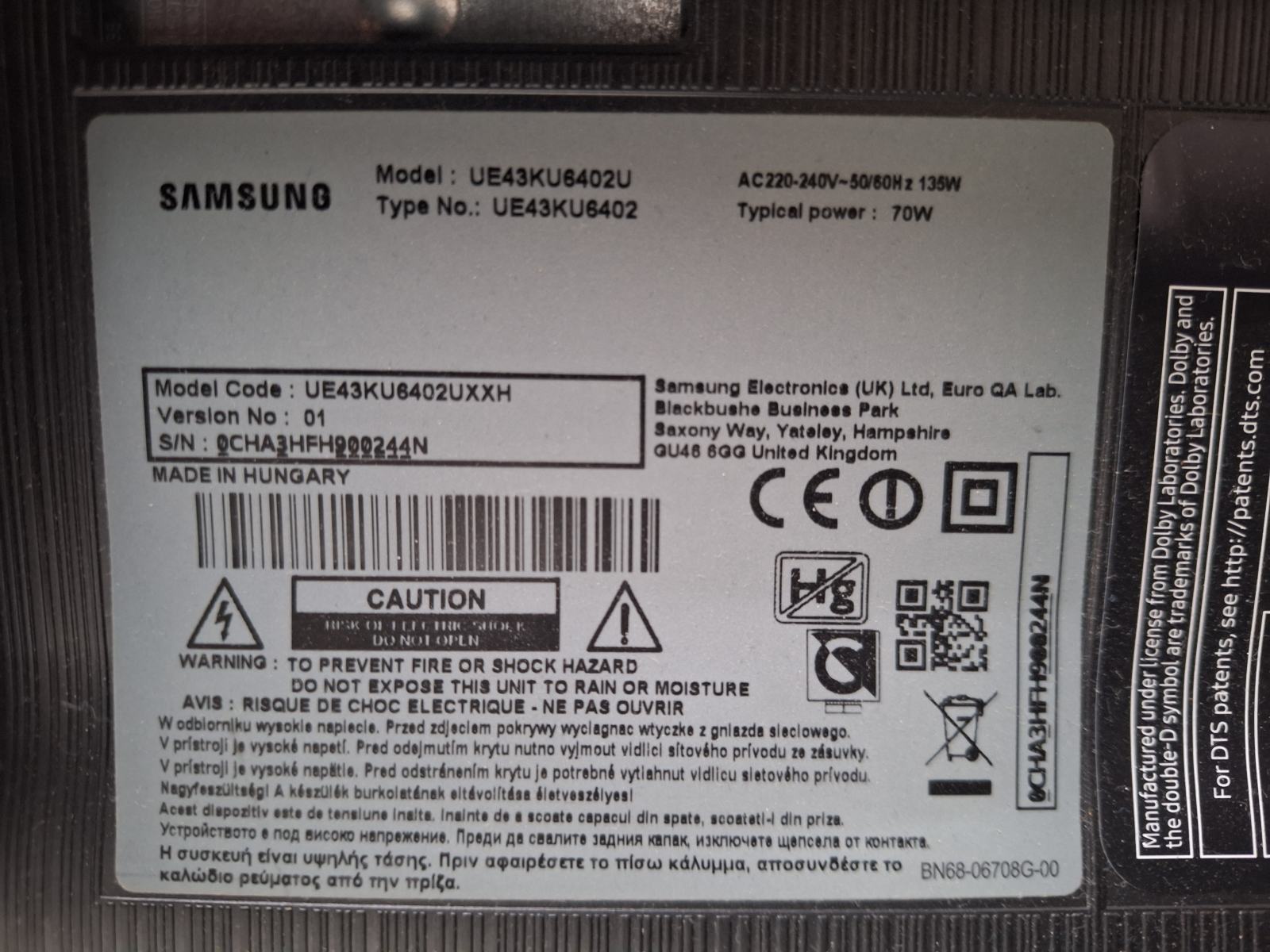 Rezervni dijelovi za LED TV UE43KU6402U