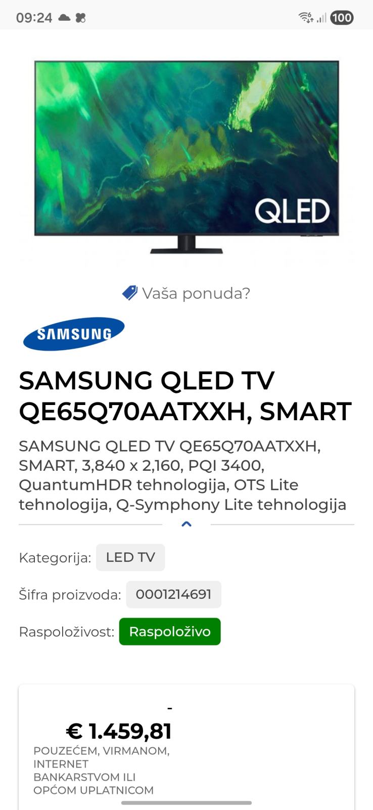 Samsung QLED 65 4K 120HZ nativni panel