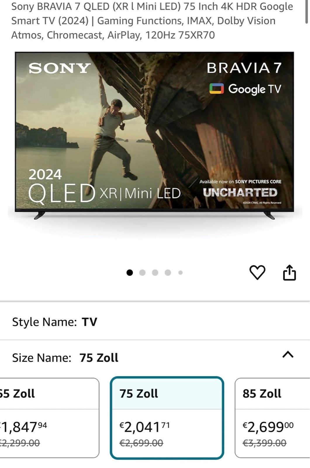 Sony BRAVIA 7 QLED (XR | Mini LED) 75 Inch 4K