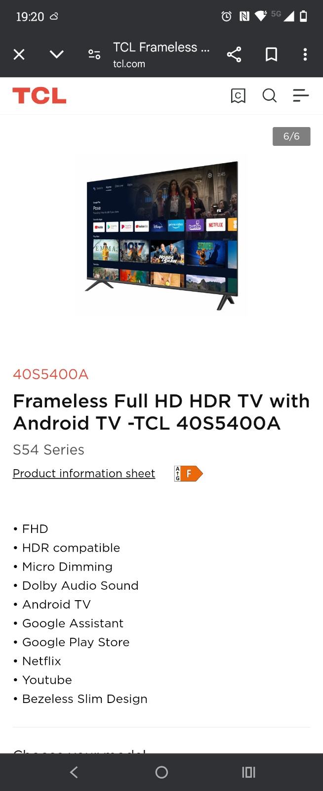 Televizija, TV, android TV, TCL LED TV 40S5400A
