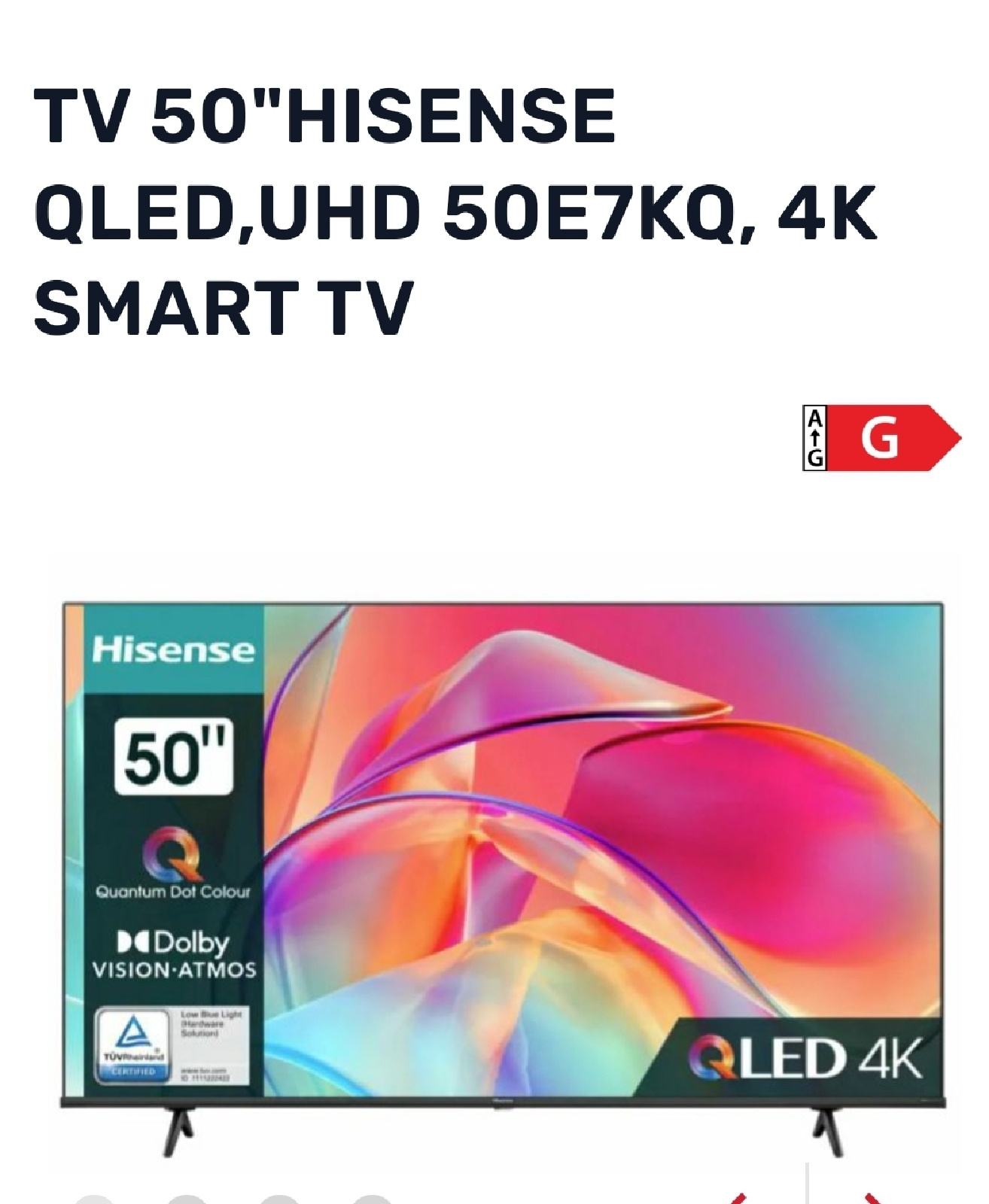 TV 50 Hisense QLED 50E7KQ 4K Smart TV ,NOVI, Prodajem, ostecen ekran