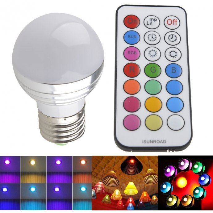 RGB LED ŽARULJA 3W-E27 SA DALJINSKIM UPRAVLJANJEM 16 RAZLIČITIH BOJA