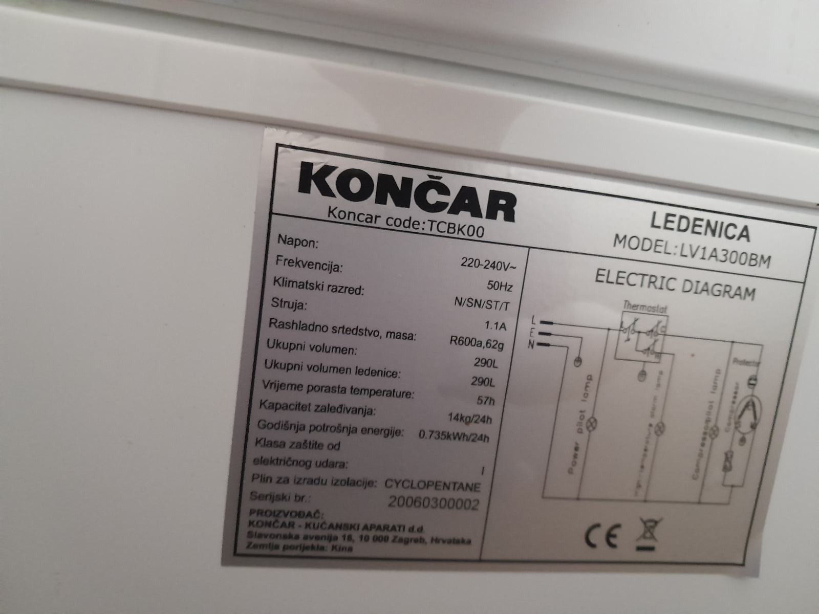 Končar zamrzivač 290 litara