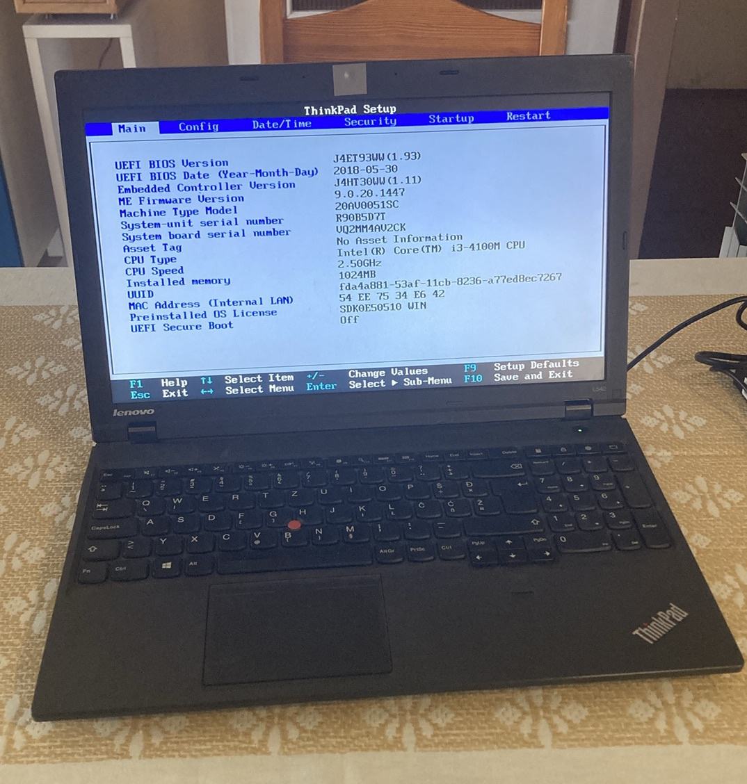 Lenovo ThinkPad L540 Intel Core i3-4100M CPU
