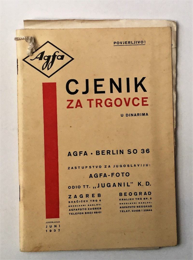 AGFA CJENIK ZA TRGOVCE, AGFA BERLIN SO 36, ZAGREB - BEOGRAD 1937.