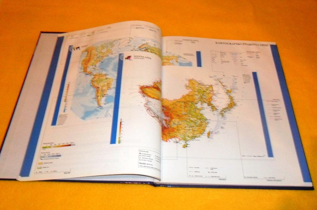 ATLAS SVIJETA: veliki format 22x28 cm, 119, tvrdi uvez KAO NOVO