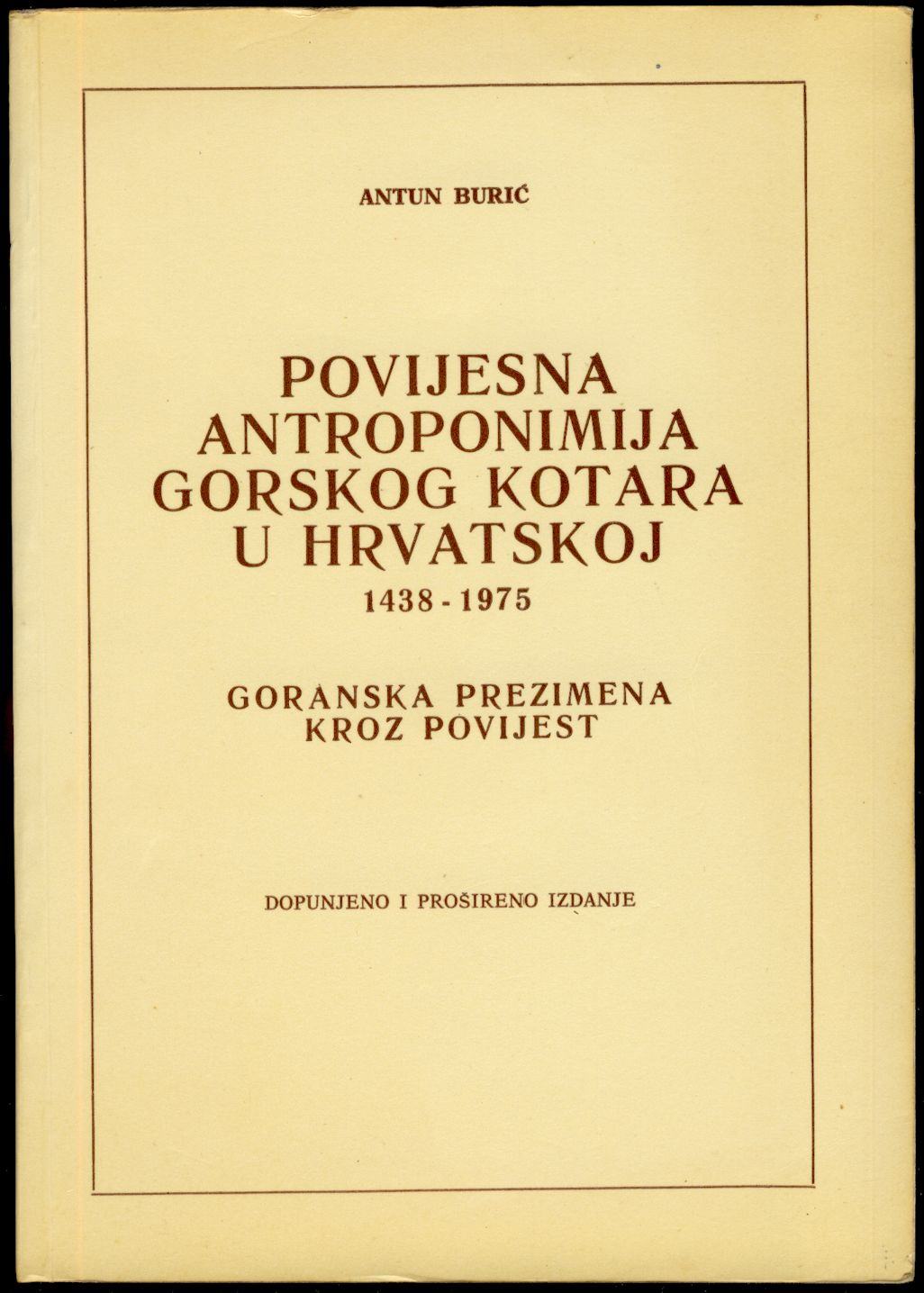 Burić Povijesna antroponimija Gorskog Kotara 1438 1975 Gor. Prezimena