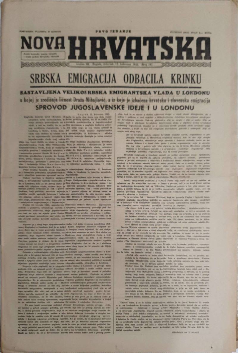 Časopis Nova Hrvatska: godina III, broj 187/1943