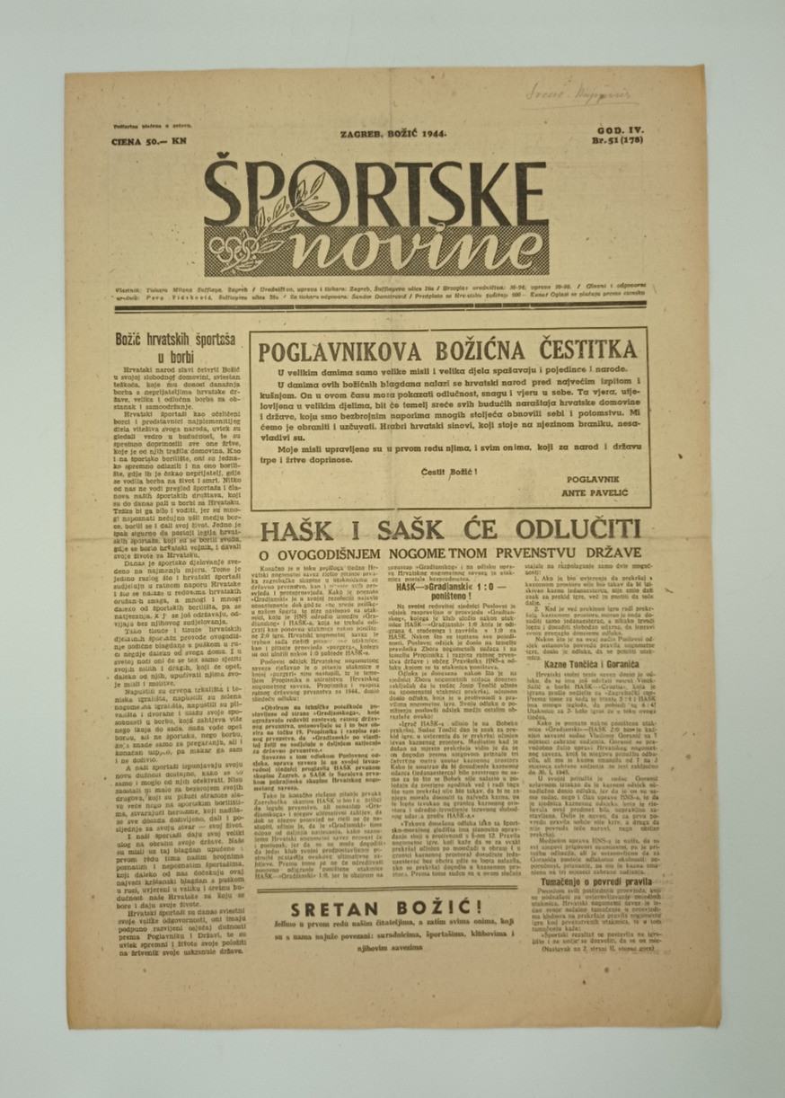 Časopis Športske novine br. 51/1944.