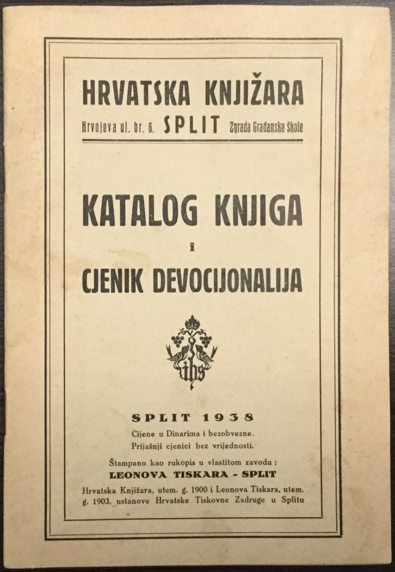 HRVATSKA KNJIŽARA SPLIT : KATALOG KNJIGA I CJENIK DEVOCIJONALIJA