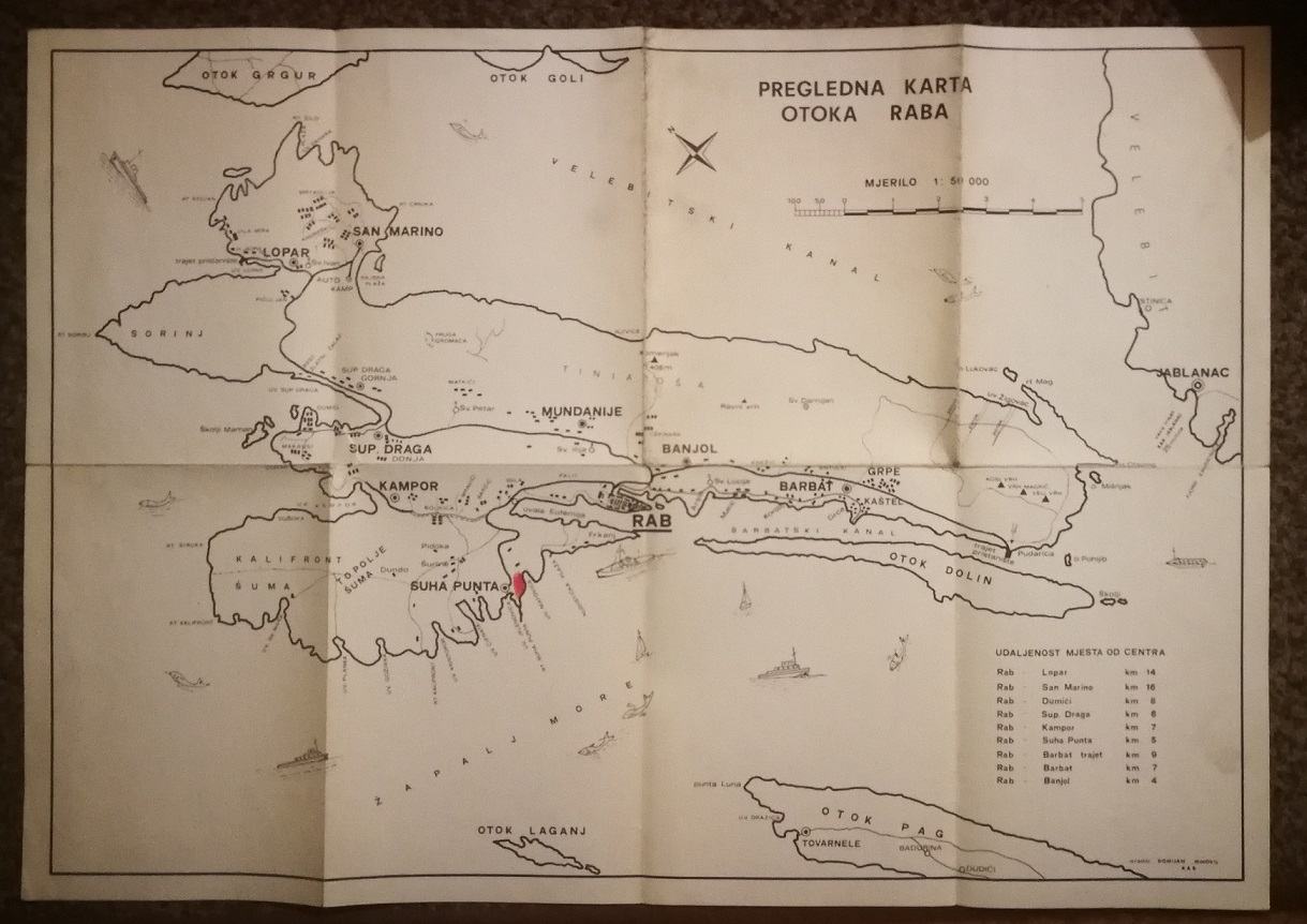 Karta otoka Raba + prospekt Barbat