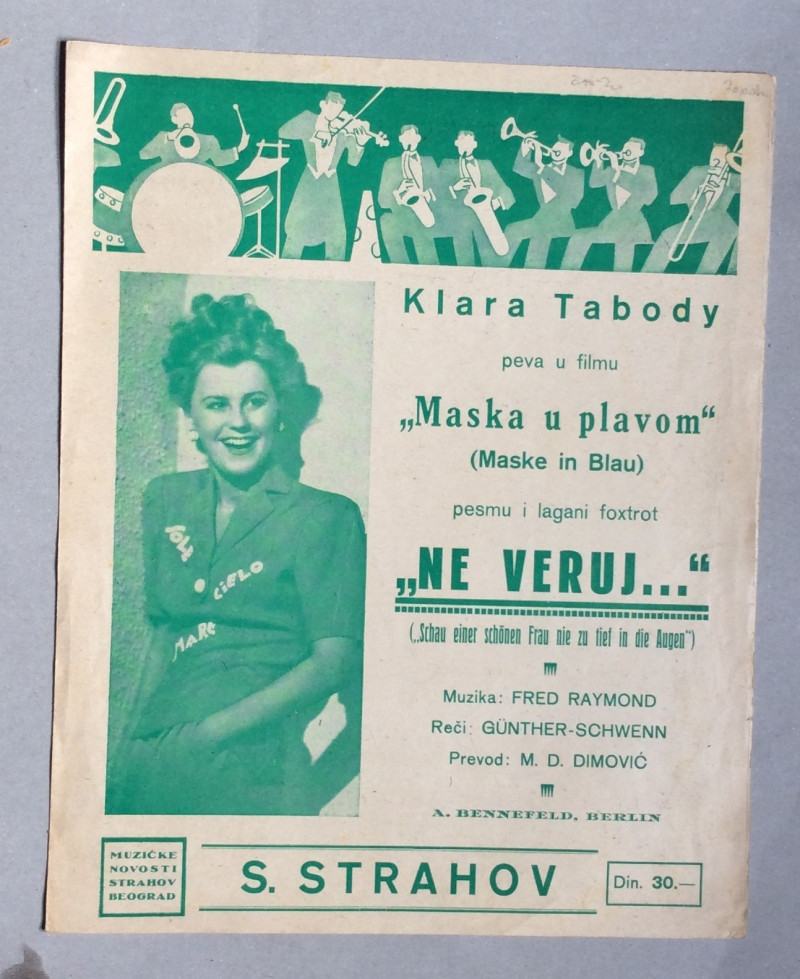 KLARA TABODY, NE VERUJ, IZ FILMA MASKA U PLAVOM, NOTE