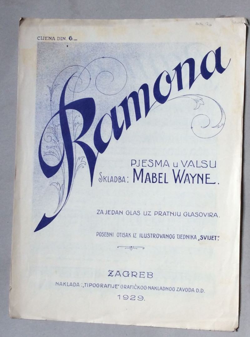 MABEL WAYNE RAMONA, , VALCER, NOTE, ZAGREB, 1929.