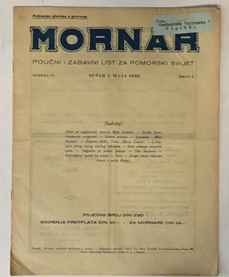 MORNAR, ČASOPIS BROJ 5, GODINA 1932.
